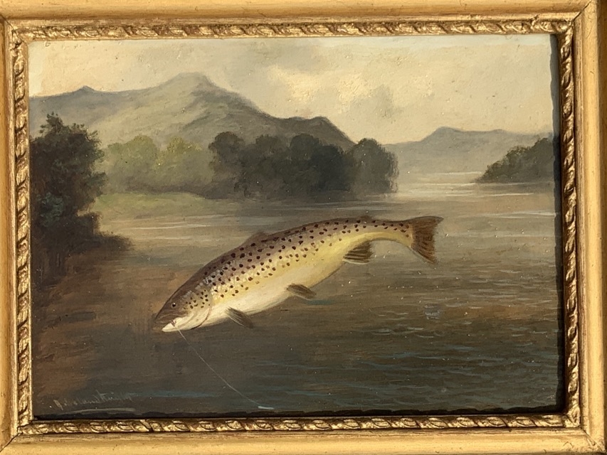 A. Roland Knight | pike coming to gaff and trout on line | MutualArt