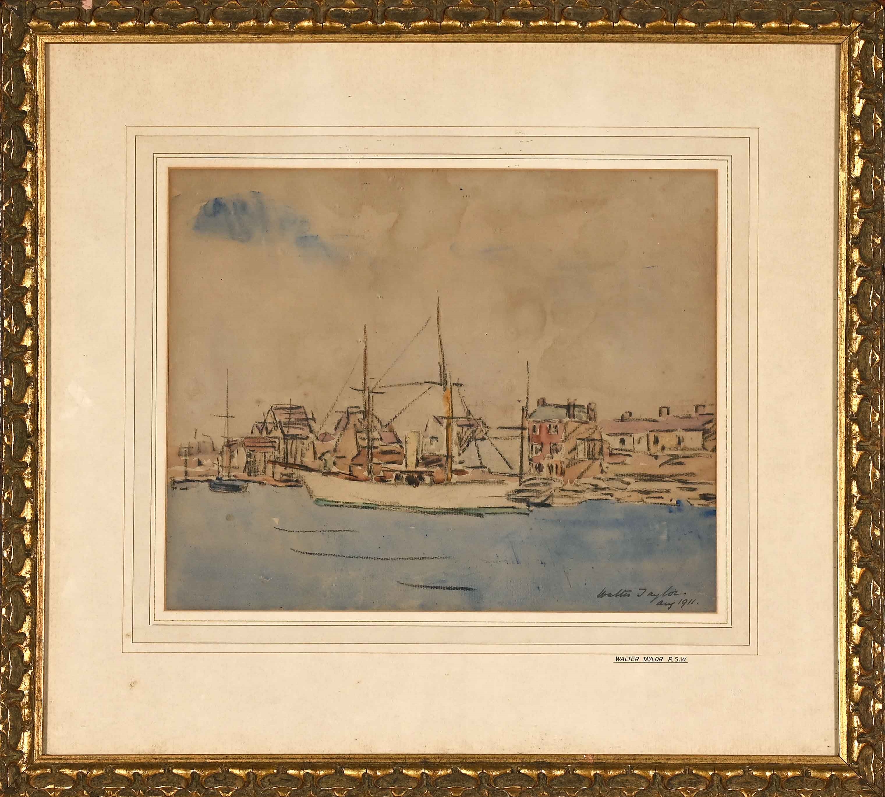 Walter Taylor | Ship Docked in a Harbour (1911) | MutualArt