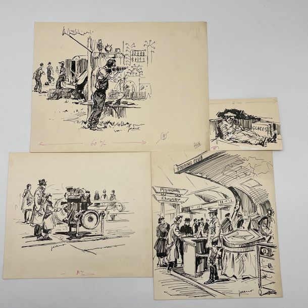 Jacques (1923- Hanot | Set of 4 drawings in Indian ink | MutualArt
