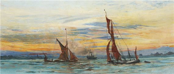 William Lionel Wyllie | Spirit-sails and a Steamer on the Lower Thames ...
