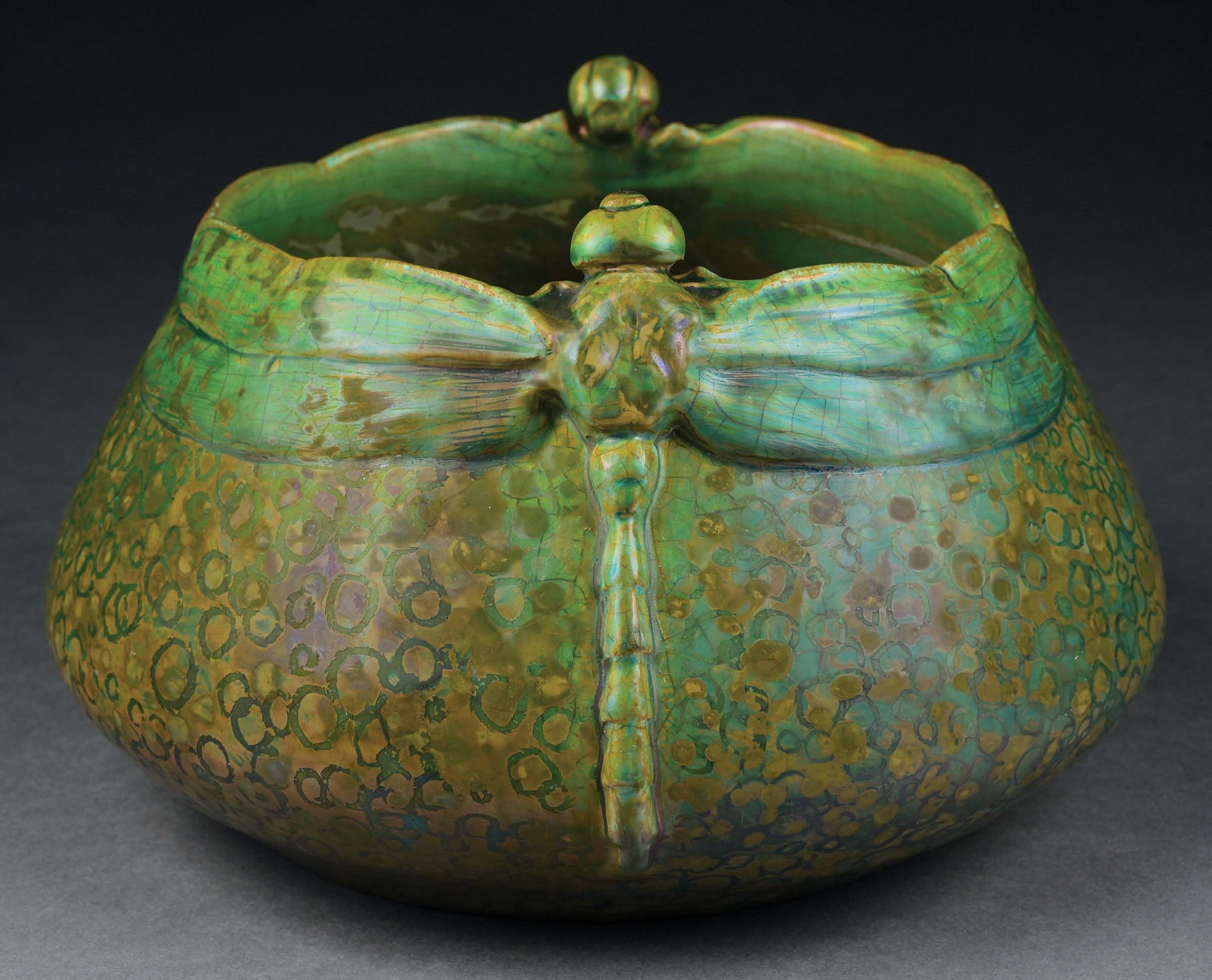 Clément Massier | EXTREMELY RARE CLEMENT MASSIER DRAGONFLY VASE (Circa ...