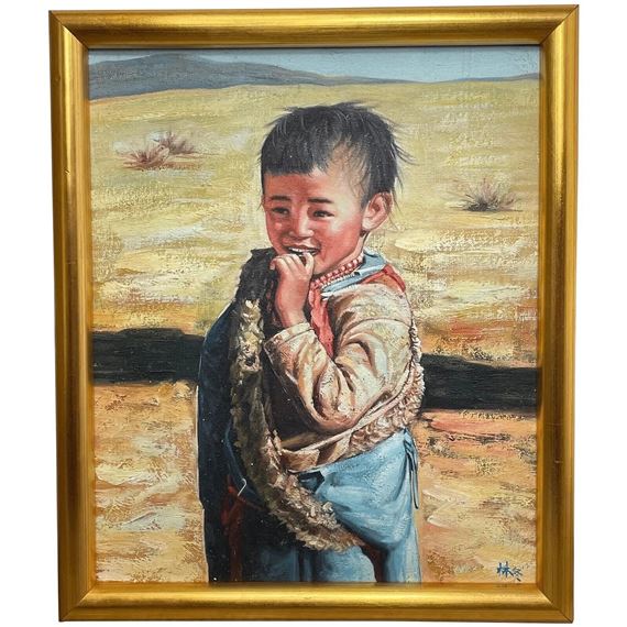Cheng Lian | YOUNG BOY GOBI DESERT OIL PAINTING (20th Century) | MutualArt