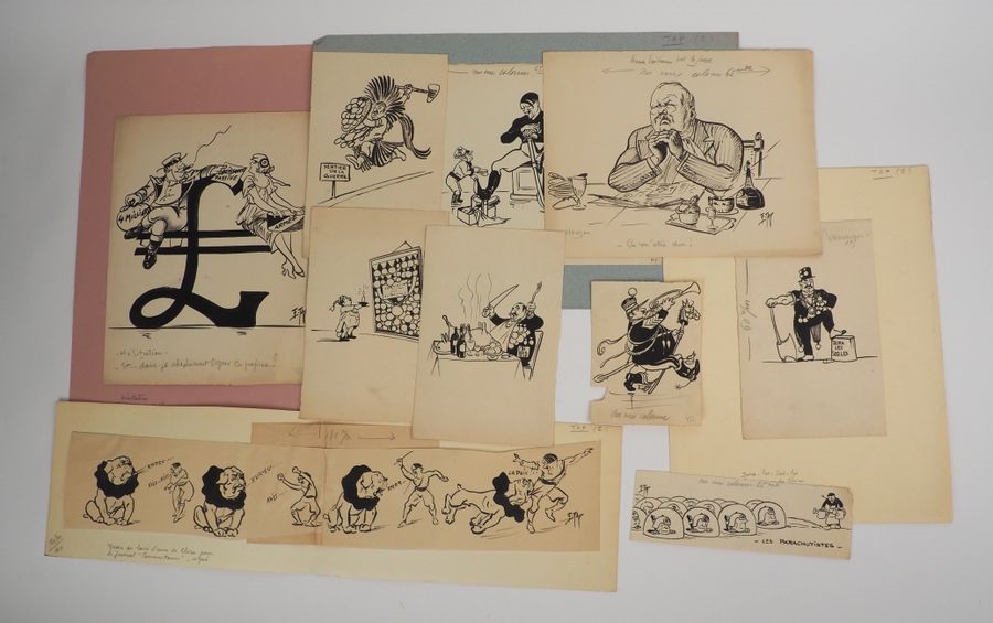Emile Tap | Set of 21 cartoons in graphite and ink on paper | MutualArt