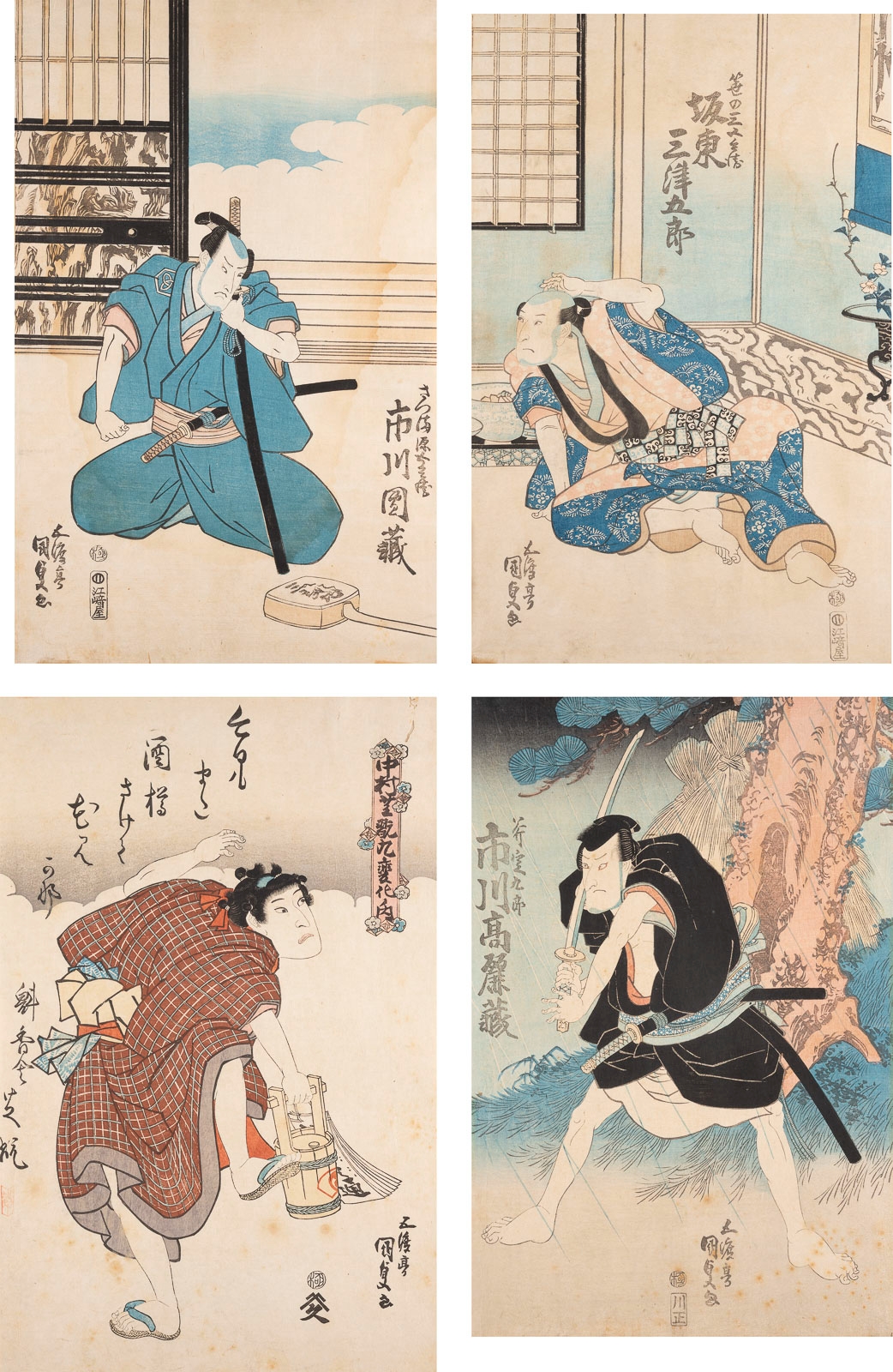 Utagawa Kunisada | FOUR UKIYO-E DEPICTING KABUKI CHARACTERS DARSTELLUNG VON KABUKI-FIGUREN ...