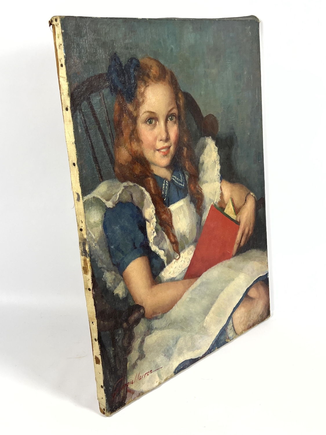 Georgia Warren | Young girl wearing braids reading red book | MutualArt