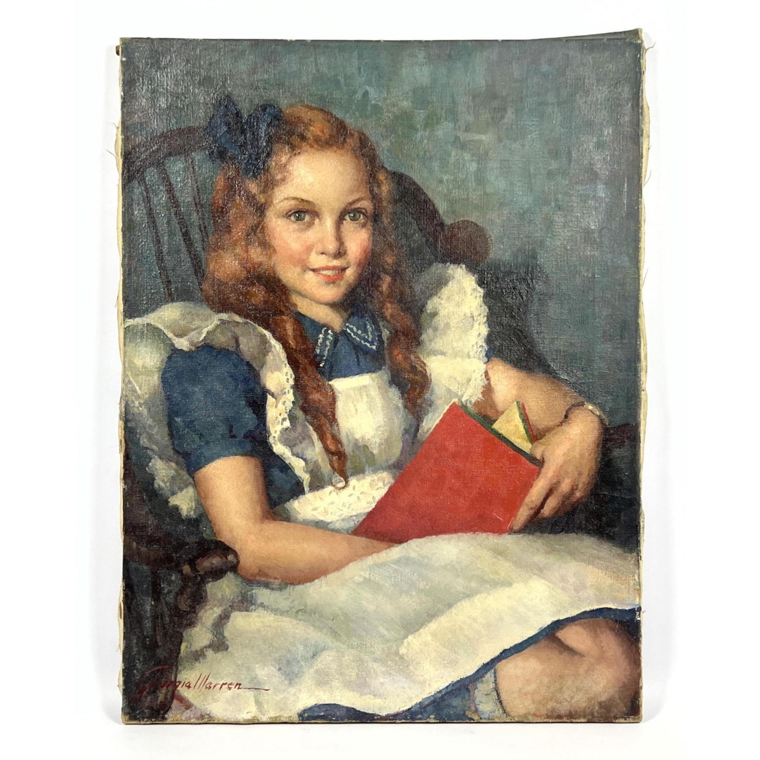 Georgia Warren | Young girl wearing braids reading red book | MutualArt
