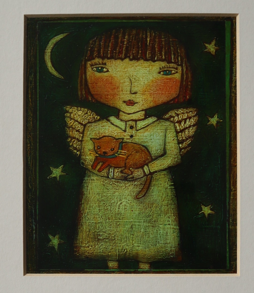 Sue Morgan | Sue Morgan Angel with a cat Acrylics Label verso 16 ...