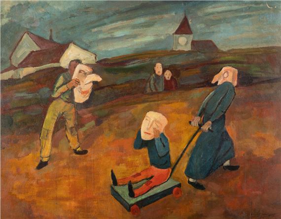 Walter Wellenstein | CHILDREN PLAYING WITH MASKS (1946) | MutualArt