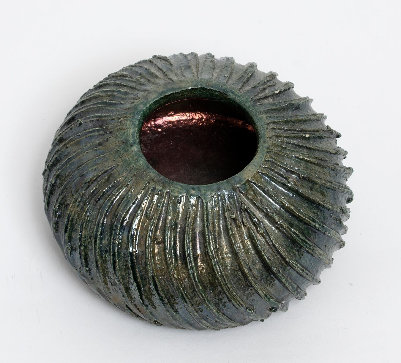 TIM ISAAC | Mottled Green Raku Vessel | MutualArt