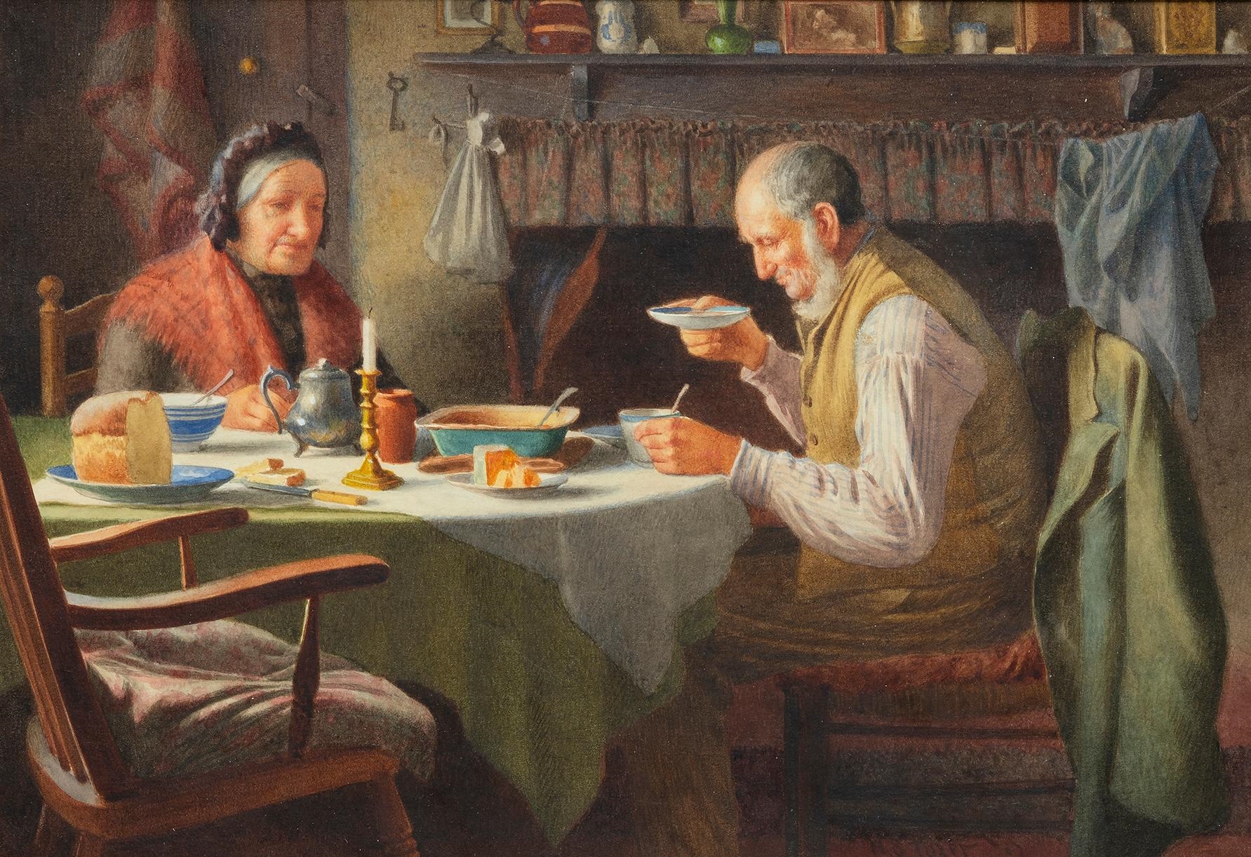 Henry Edward Spernon Tozer | Old woman shelling peas (1921) | MutualArt