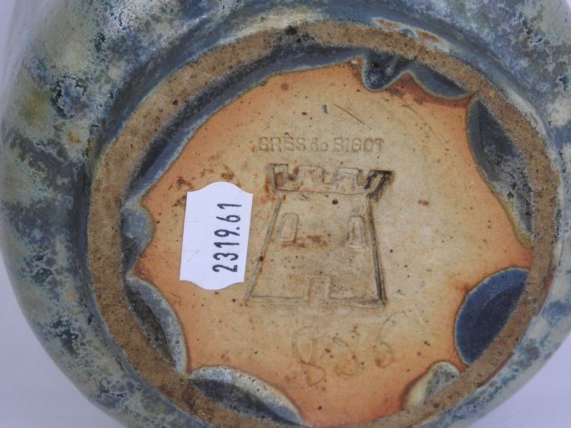 Alexandre Bigot | Petit vase en céramique émaillée bleu et marron ...