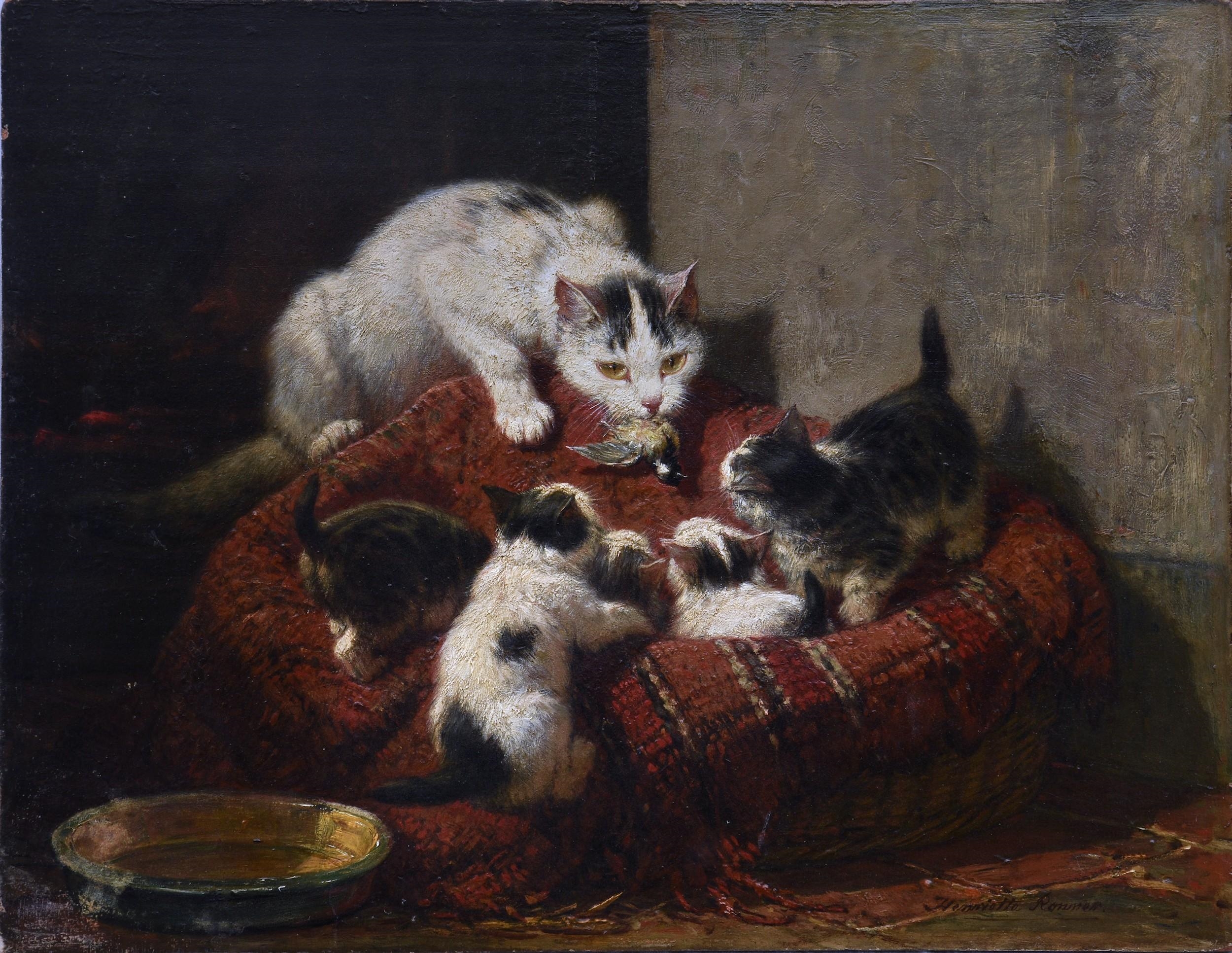 Henriette Ronner-Knip | A feathered gift (1873) | MutualArt
