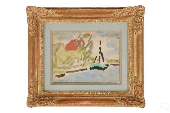 Louis Valtat | Coastal landscape with sailboat in the loose Fauvist ...