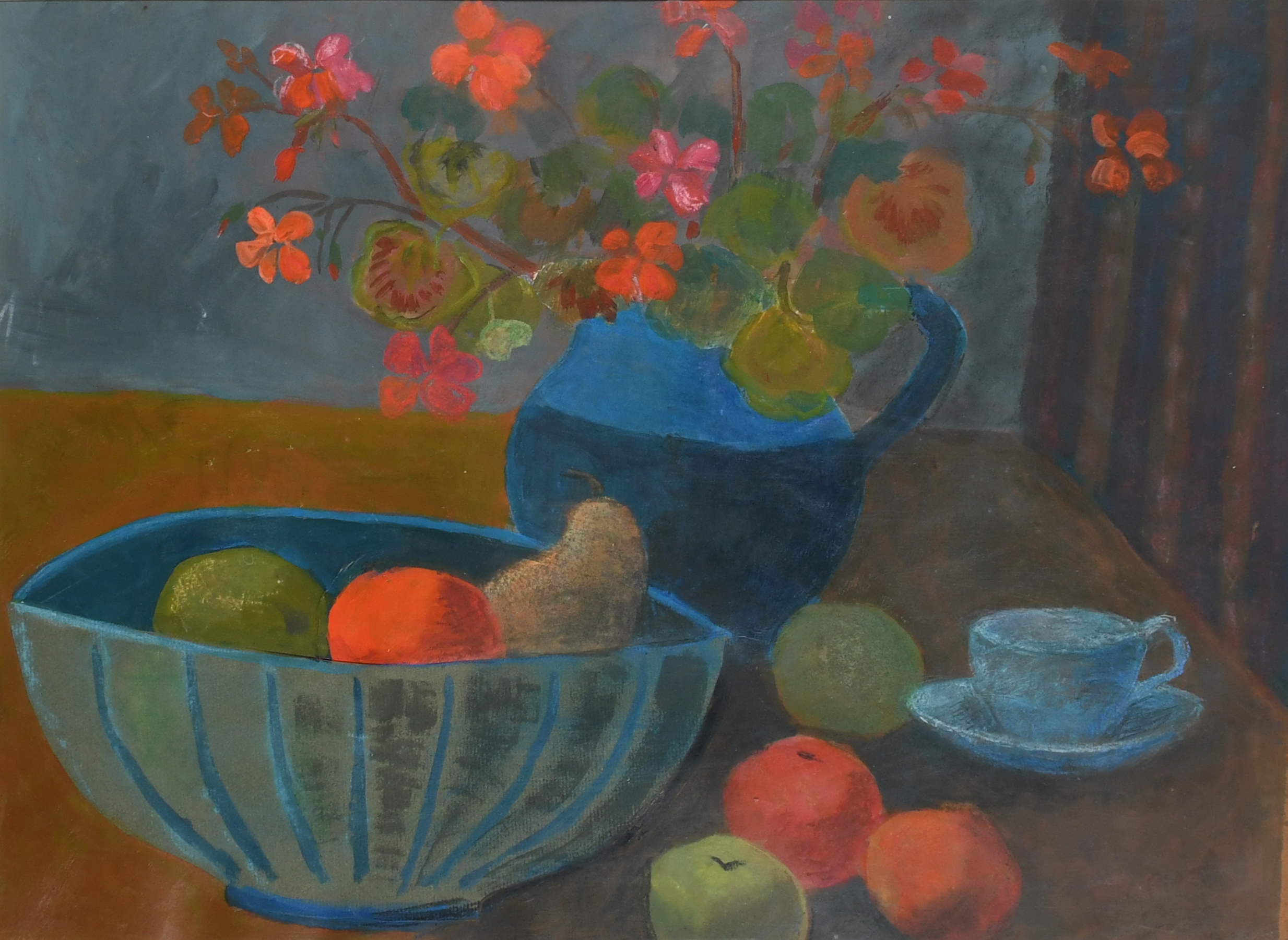 Biddy Picard | Still life with a bowl of fruit, a jug of flowers and a ...