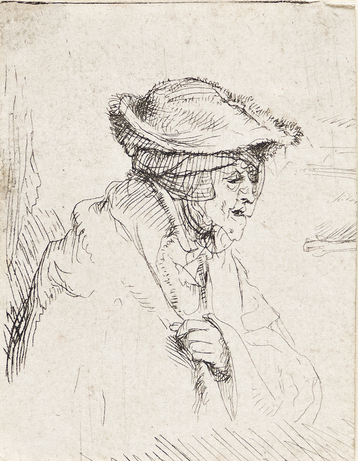 Rembrandt van Rijn | Old Woman in Profile (from Sheet of Studies, with ...