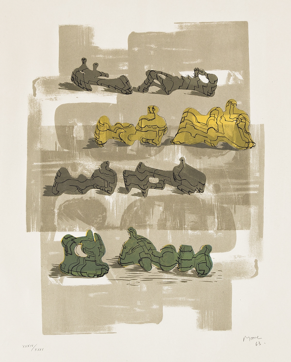 Henry Moore | Eight Reclining Figures with Architectural Background ...