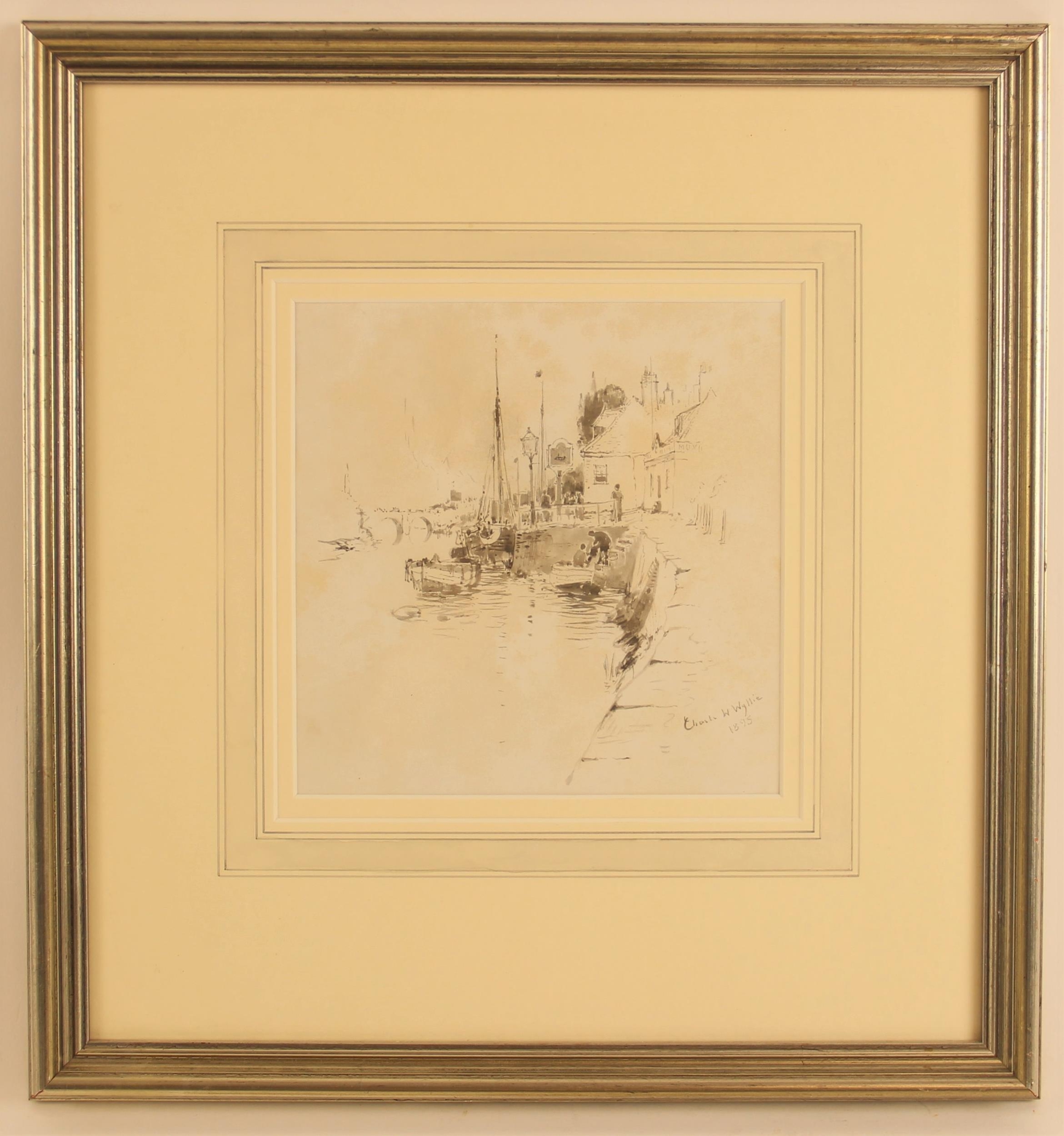 Charles William Wyllie | Boats tying up outside an inn (1895) | MutualArt