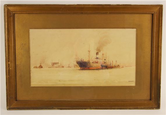 Frederick James Elliot | Cargo ships in port | MutualArt