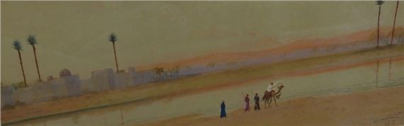 Harry Stanton Lynton | Egyptian desert scene, figure on camel aside two ...