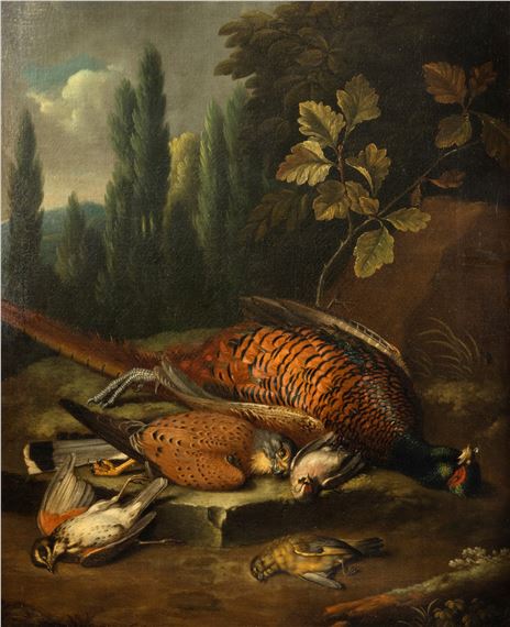 Jacob Samuel Beck | Still life of fruit, with rabbit and sparrow ...