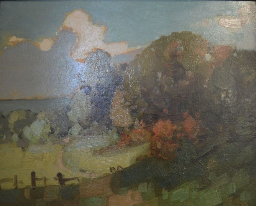 Herbert Rollett | Oil on board landscape with trees in the foreground ...