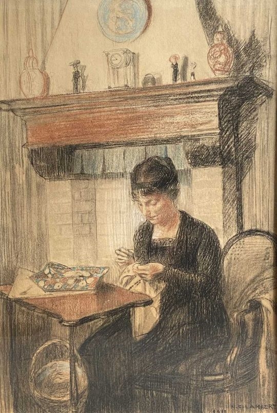 Camille-Nicolas Lambert | A lady sewing | MutualArt