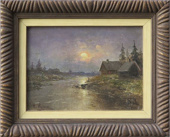 Karl Rosen | Winter Snowfall Scene with Cabin | MutualArt