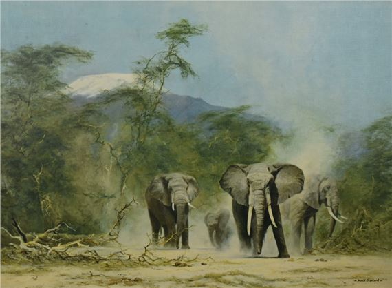 David Shepherd | two colour prints, one depicting elephants, the other ...