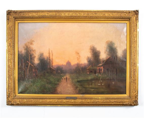 Nils Hans Christiansen | A stag in a wood at sunset | MutualArt