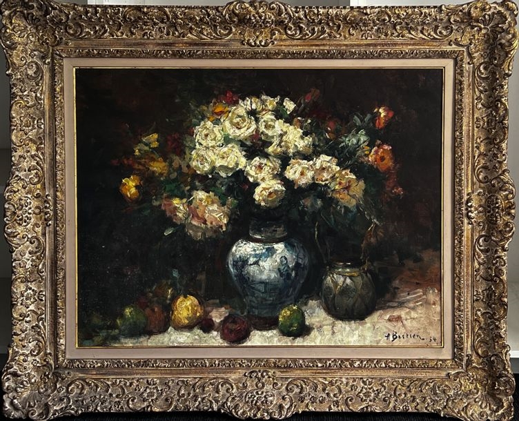 Alfred Theodore Joseph Bastien | Bouquet de roses dans un vase en ...