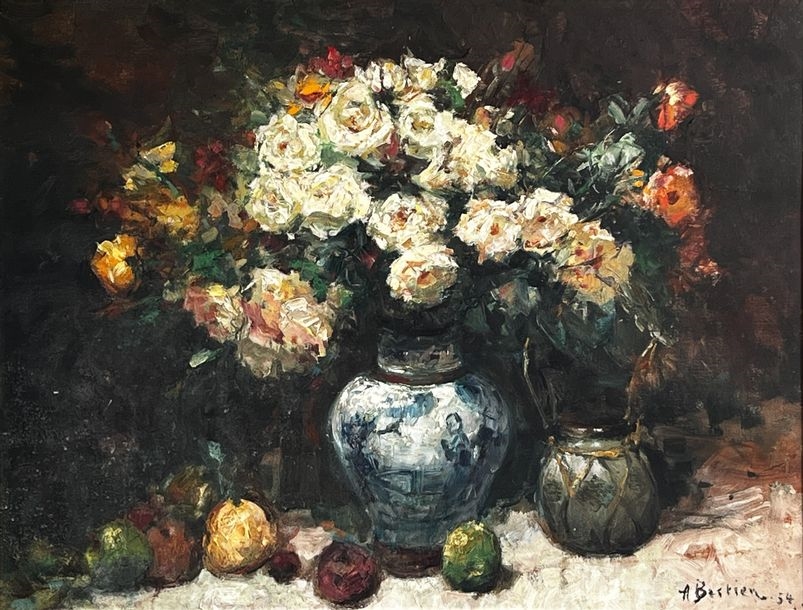 Alfred Theodore Joseph Bastien | Bouquet de roses dans un vase en ...