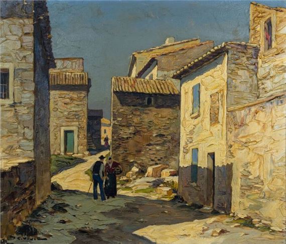 Gustave Vidal | Characters in a village alley in Corsica | MutualArt