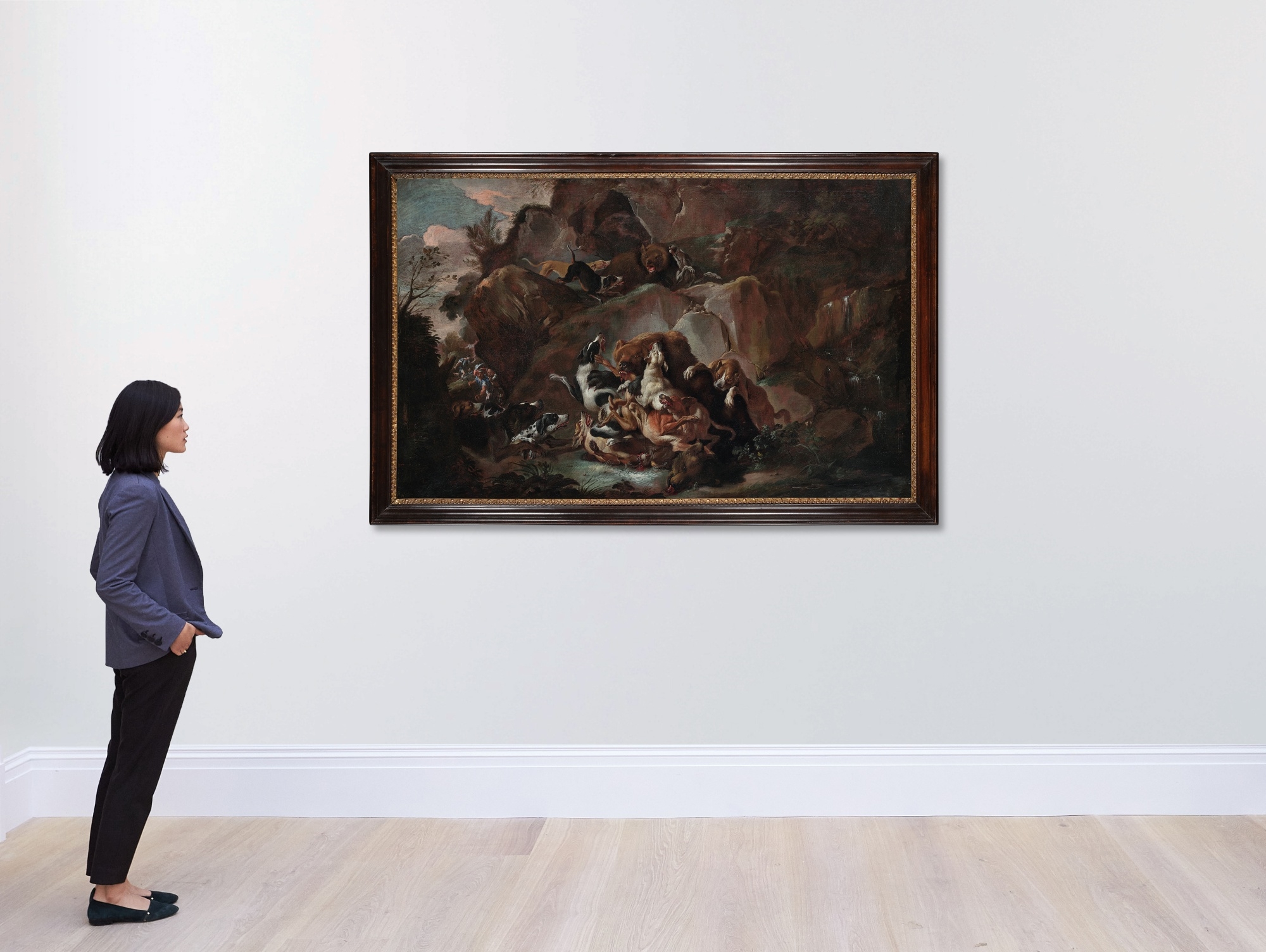 Carl Borromäus Andreas Ruthart | Wooded landscape with dogs attacking ...