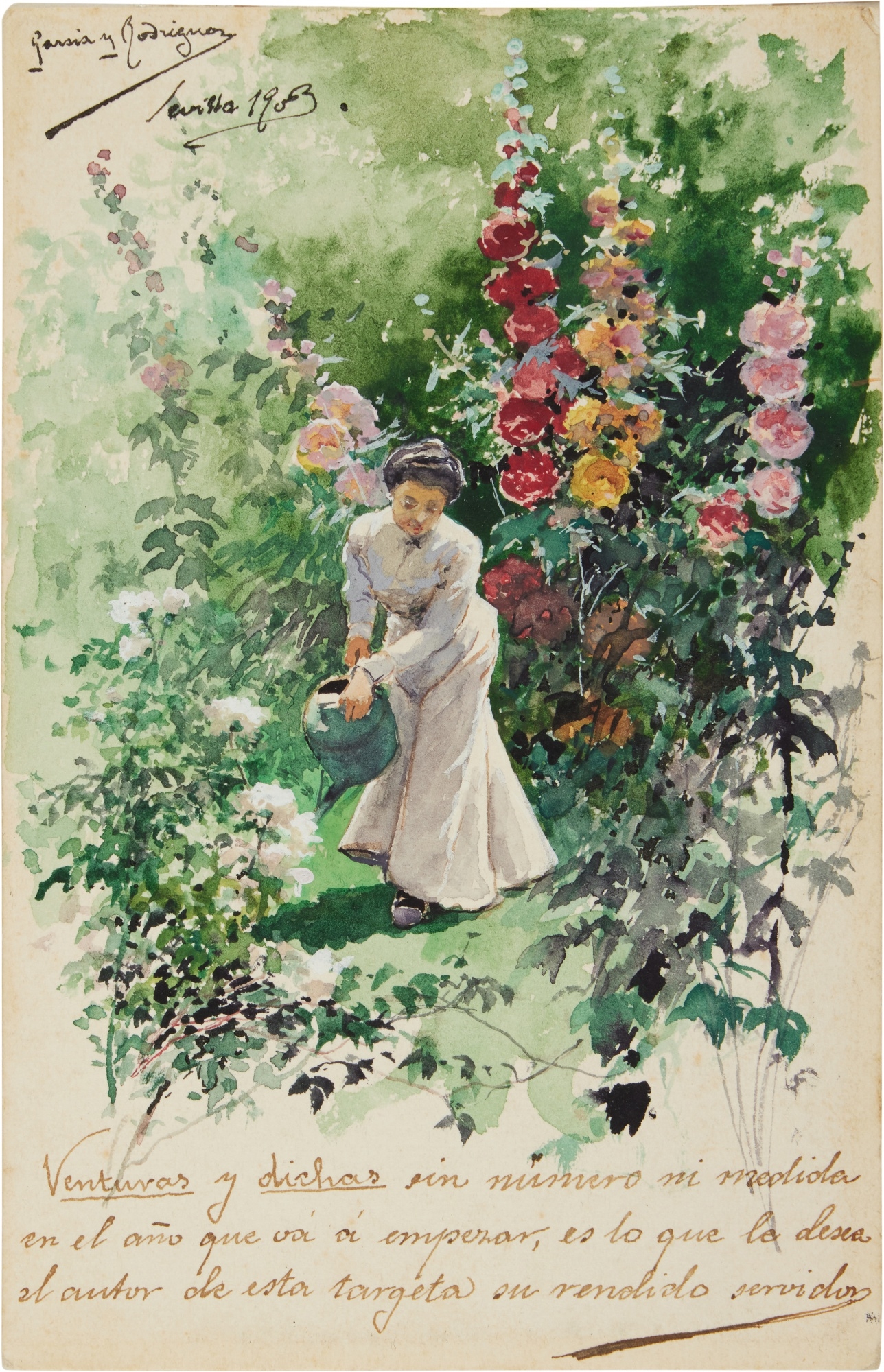 Manuel García Rodríguez | Watering the Flowers (1923) | MutualArt