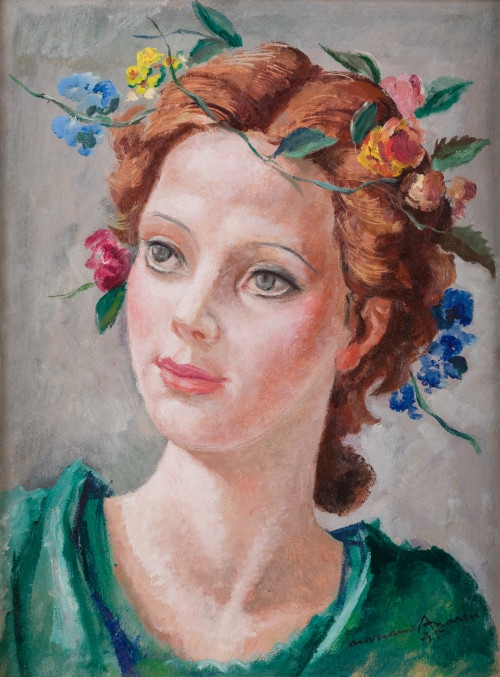 Mariano Andreu | Joven con tocado de flores (1935) | MutualArt