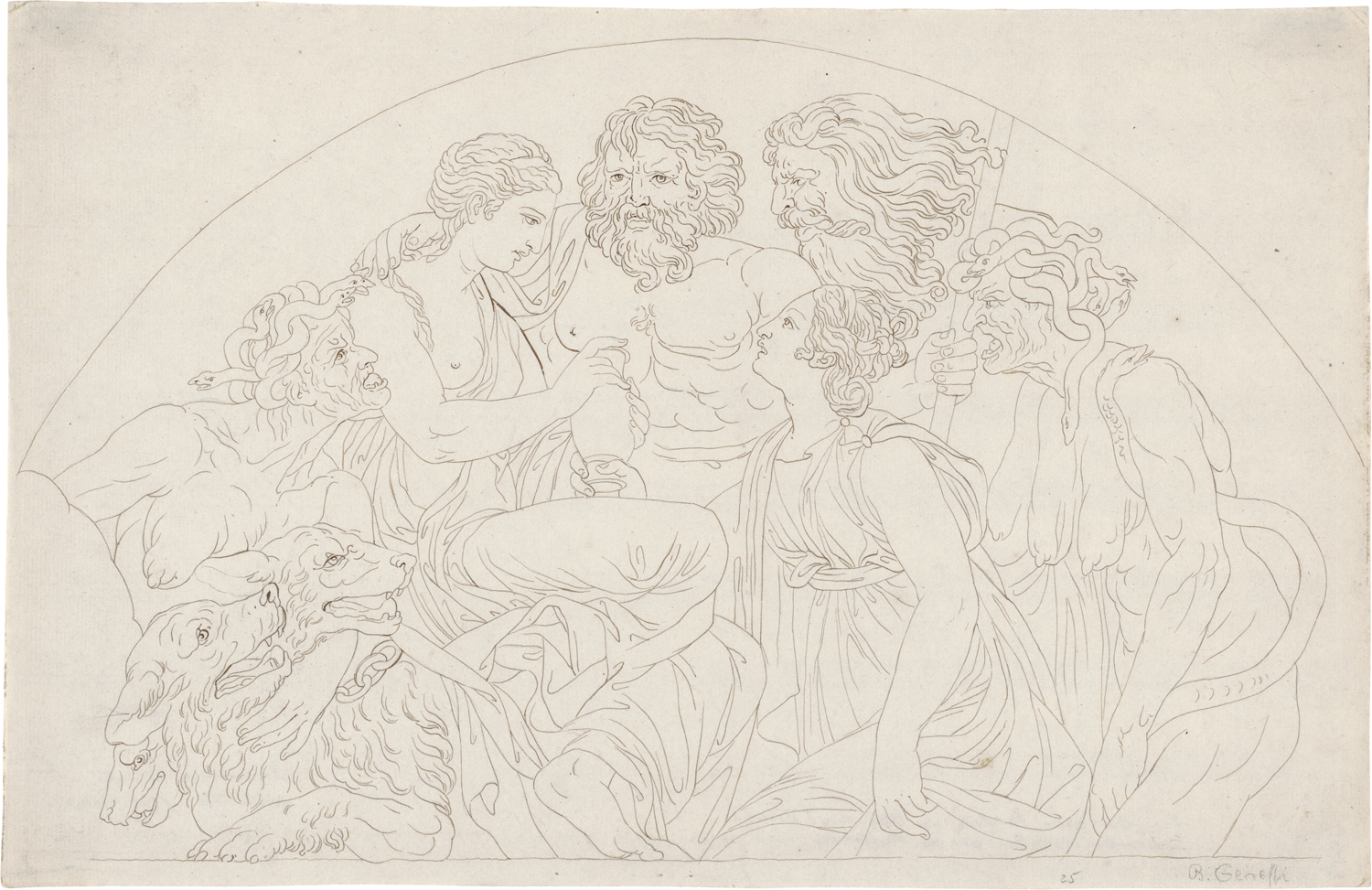 Bonaventura Genelli | Pandora umgeben von Zeus, Eris, dem Höllenhund ...