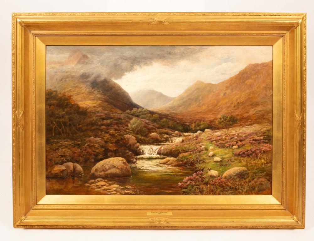 Thomas Groves | Sheep Grazing by a Highland Stream (1883) | MutualArt