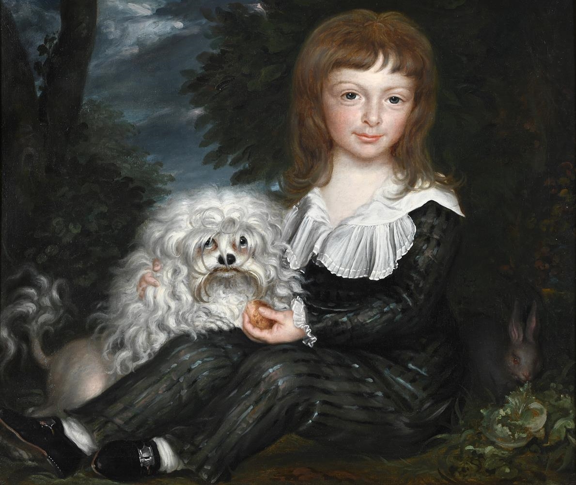 Nicolas Joseph Delin | A YOUNG BOY WITH HIS DOG AND PET RABBIT (1799 ...