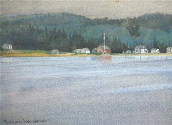 Frank Hans Johnston | Paysage avec une rivière et des chalets (1927 ...