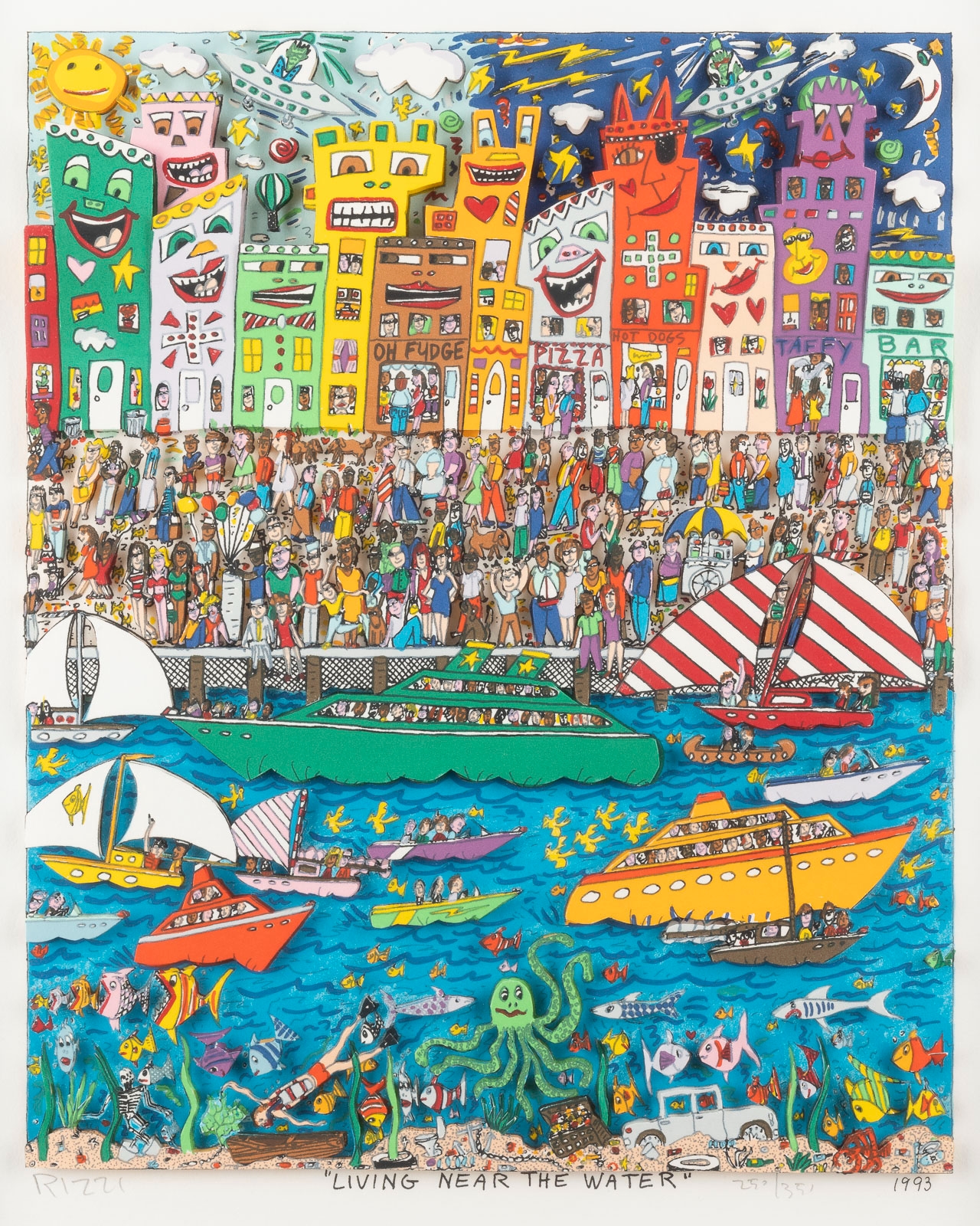 James Rizzi | LIVING NEAR THE WATER (1993) | MutualArt