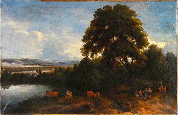 Theobald Michau | Landscape with peasants and herd at the edge of a ...