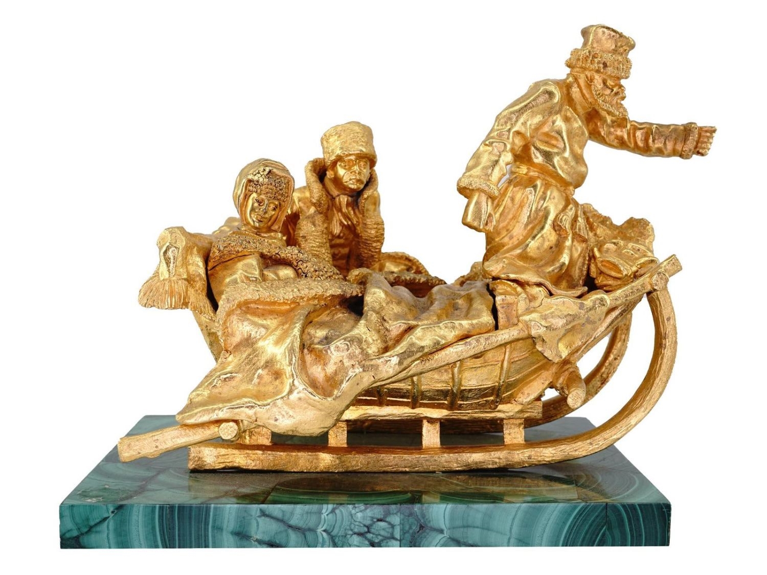 Vasily Grachev | A RUSSIAN GILT BRONZE AND MALACHITE FIGURAL GROUPING ...