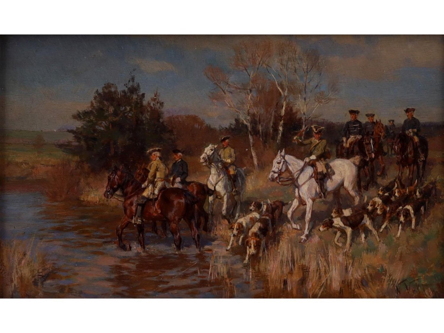 Wilhelm Velten | A WILHELM VELTEN RUSSIAN OIL PAINTING OF A HUNTING ...