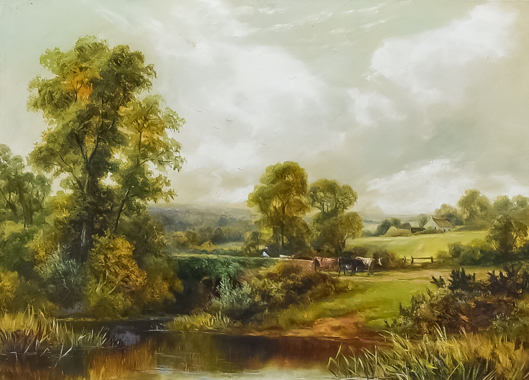 W. H. Waring | Rural river landscape with cattle | MutualArt