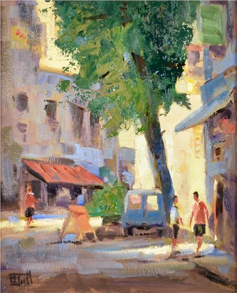 Brian Jull | Figures outside a cafe | MutualArt