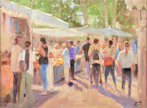 Brian Jull | Outdoor market scene with figures | MutualArt