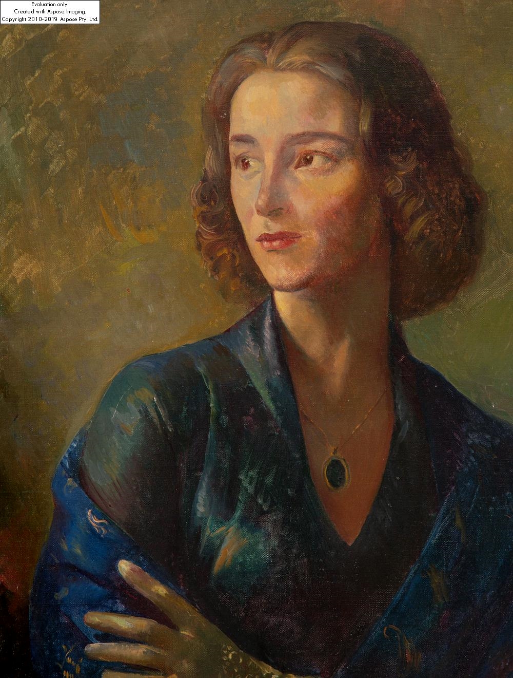 Antoni Michalak | Portret kobiety z kobaltowym szalem | MutualArt