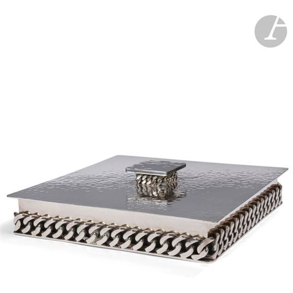Jean Després | Rare and important square silver-plated metal box ...