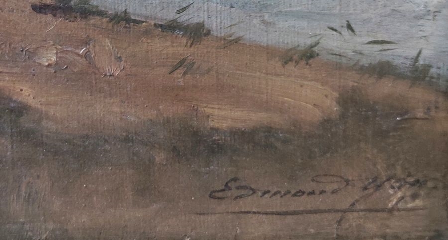 Edmond Yon | Boatmen and barges on the river. | MutualArt