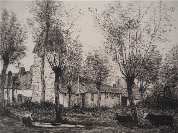 Jean Baptiste Camille Corot | Farm landscape | MutualArt